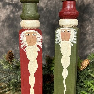 Primitive Spindle Santa Christmas Decor, Set of 2 Wooden Spindle Hand ...