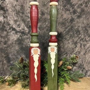 Primitive Spindle Santa Christmas Decor, Set of 2 Wooden Spindle Hand ...