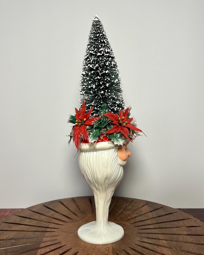Vintage Christmas Decor, Bottle Brush Tree, Vintage Santa Claus Plastic ...