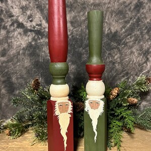 Primitive Spindle Santa Christmas Decor, Set of 2 Wooden Spindle Hand ...