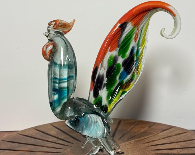 Vintage Hand Blown Glass Art Rooster, Mulitcolored Murano Style Rooster ...