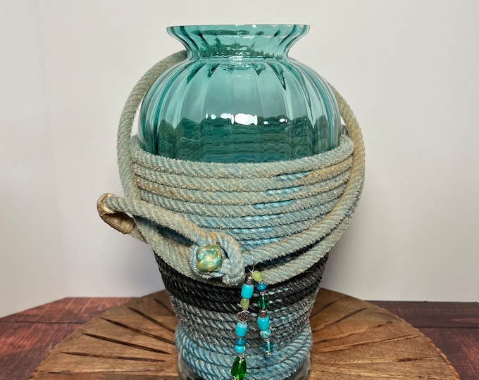 Lariat Rope Wrapped Glass Vase, Turquoise Vase, Spring Vase, Western ...