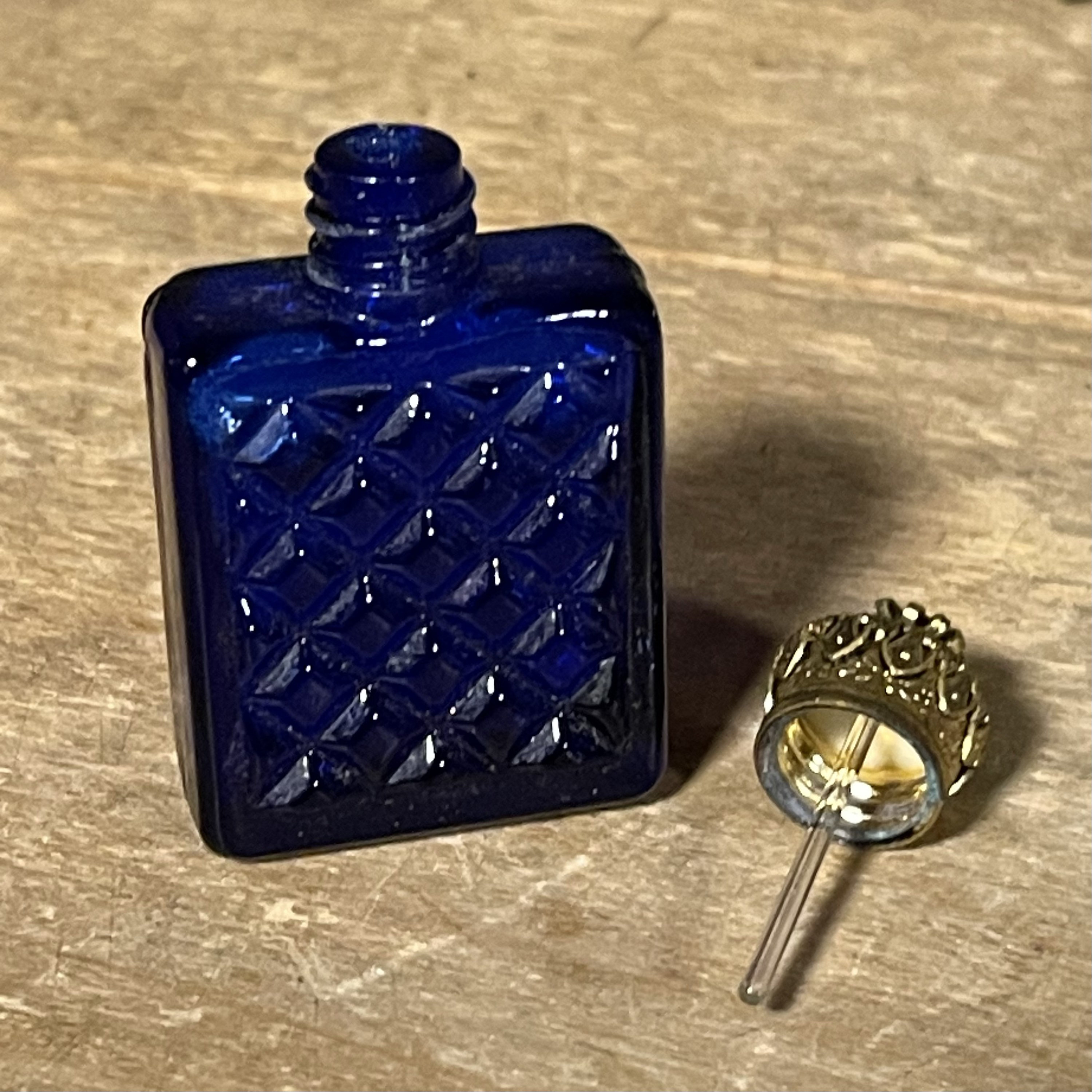 Vintage Miniature Cobalt Blue Perfume Bottle With Metal Lid - Etsy