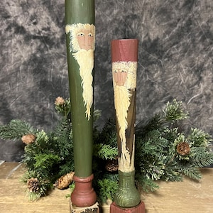 Primitive Spindle Santa Christmas Decor, Set of 2 Wooden Spindle Hand ...