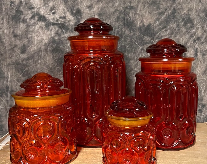L.E. Smith Moon and Stars Amberina Canisters. Set of 2. Glows. Great ...
