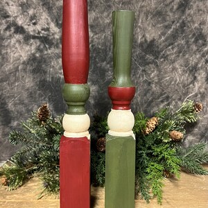 Primitive Spindle Santa Christmas Decor, Set of 2 Wooden Spindle Hand ...