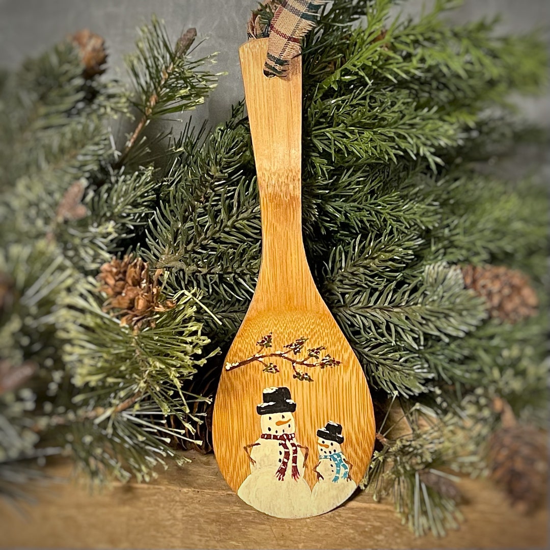 Hand Painted Snowman Wooden Spoon Christmas Ornament, Unique Christmas ...