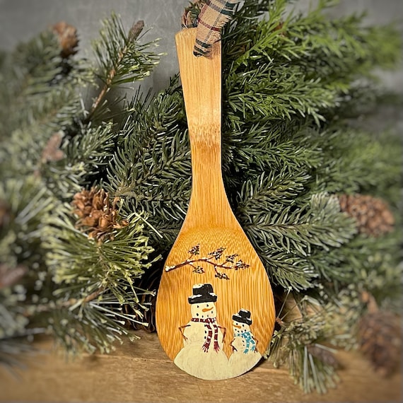 Hand Painted Snowman Wooden Spoon Christmas Ornament Unique | Etsy