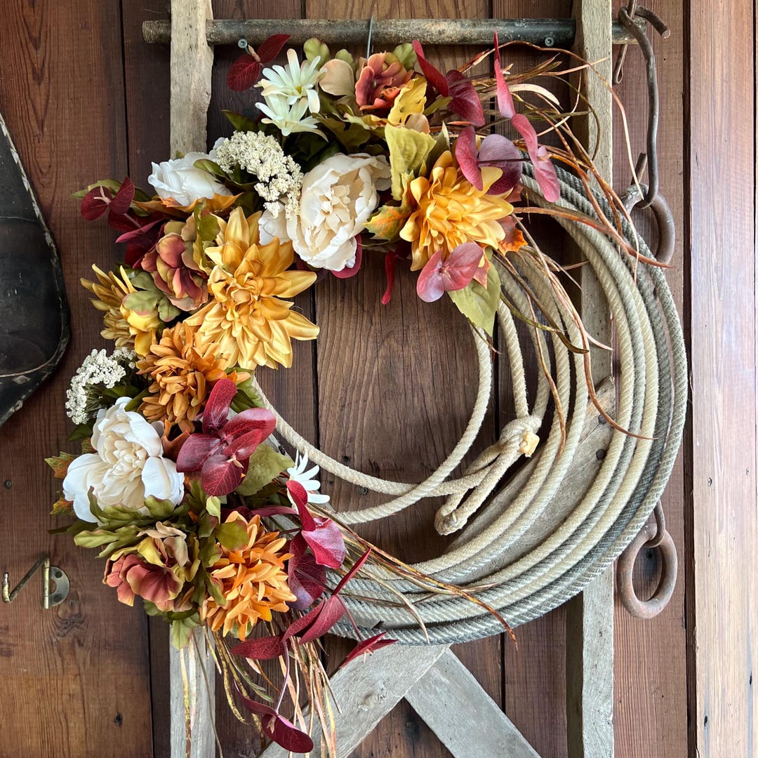 Lariat Rope Wreath, Fall Decor, Fall Floral Wreath, Fall Lariat Wreath ...