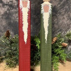 Primitive Spindle Santa Christmas Decor, Set of 2 Wooden Spindle Hand ...