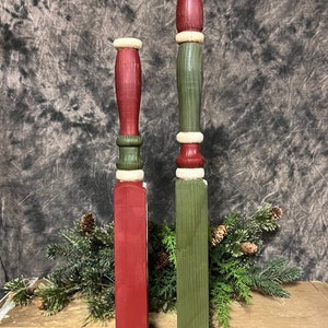 Primitive Spindle Santa Christmas Decor, Set of 2 Wooden Spindle Hand ...