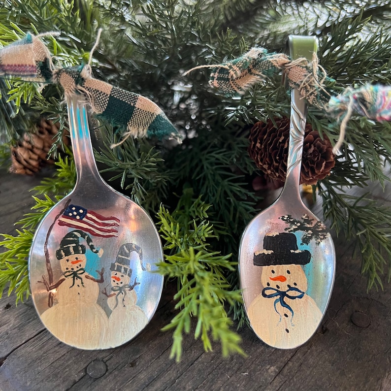 Hand Painted Snowman Christmas Spoon Ornament Unique - Etsy