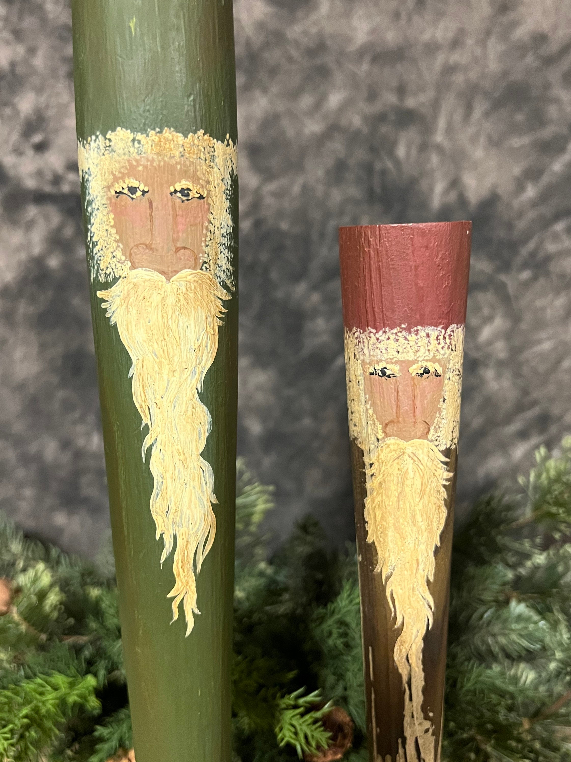 Primitive Spindle Santa Christmas Decor, Set of 2 Wooden Spindle Hand ...
