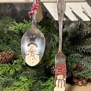 Hand Painted Snowman Christmas Spoon and Knife Ornaments, Unique ...