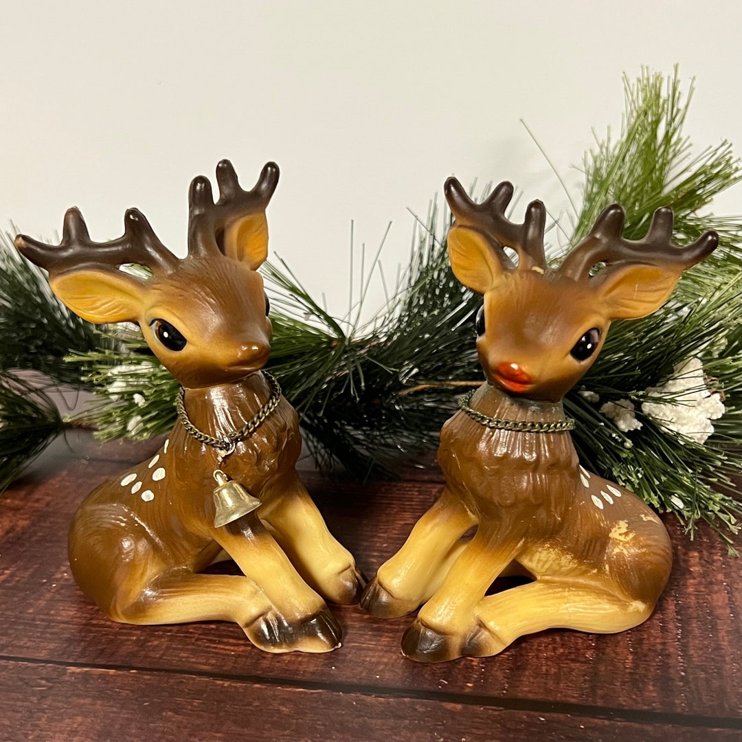 Vintage Japan Reindeer Christmas Decorations, Sitting Rudolph, Set ...