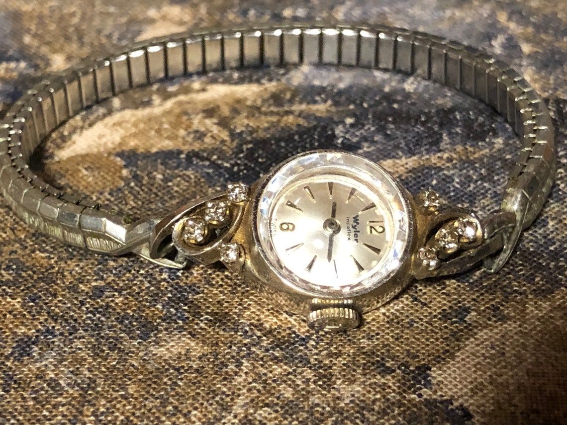 Vintage Wyler Incaflex Ladies 14K White Gold Wristwatch With | Etsy
