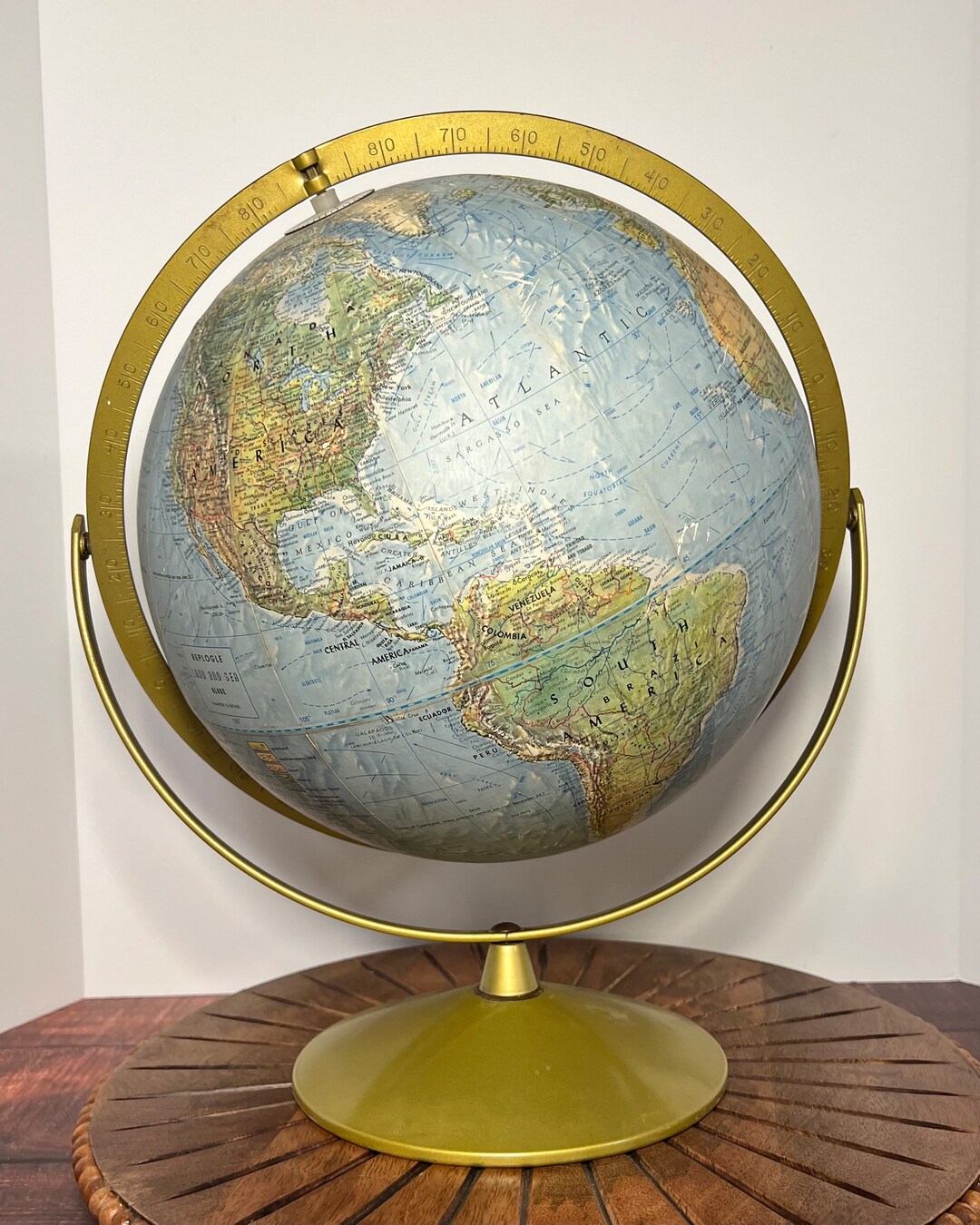 Vintage Replogle Land and Sea Globe, 12 Inch Raised Relief Swivel Stand ...
