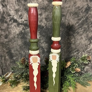 Primitive Spindle Santa Christmas Decor, Set of 2 Wooden Spindle Hand ...