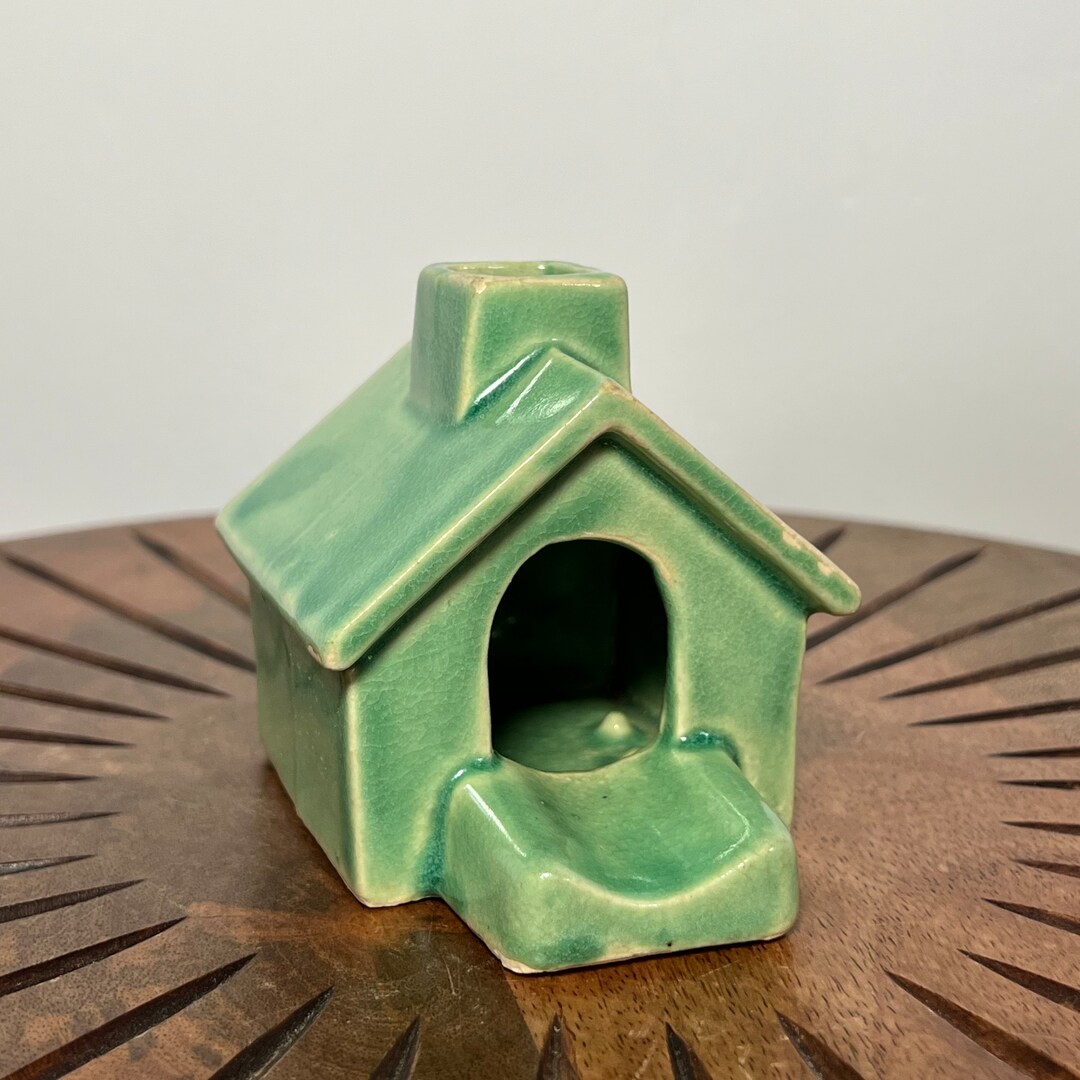 Vintage House Ashtray, Cottage Ashtray With Chimney, Green Ceramic ...