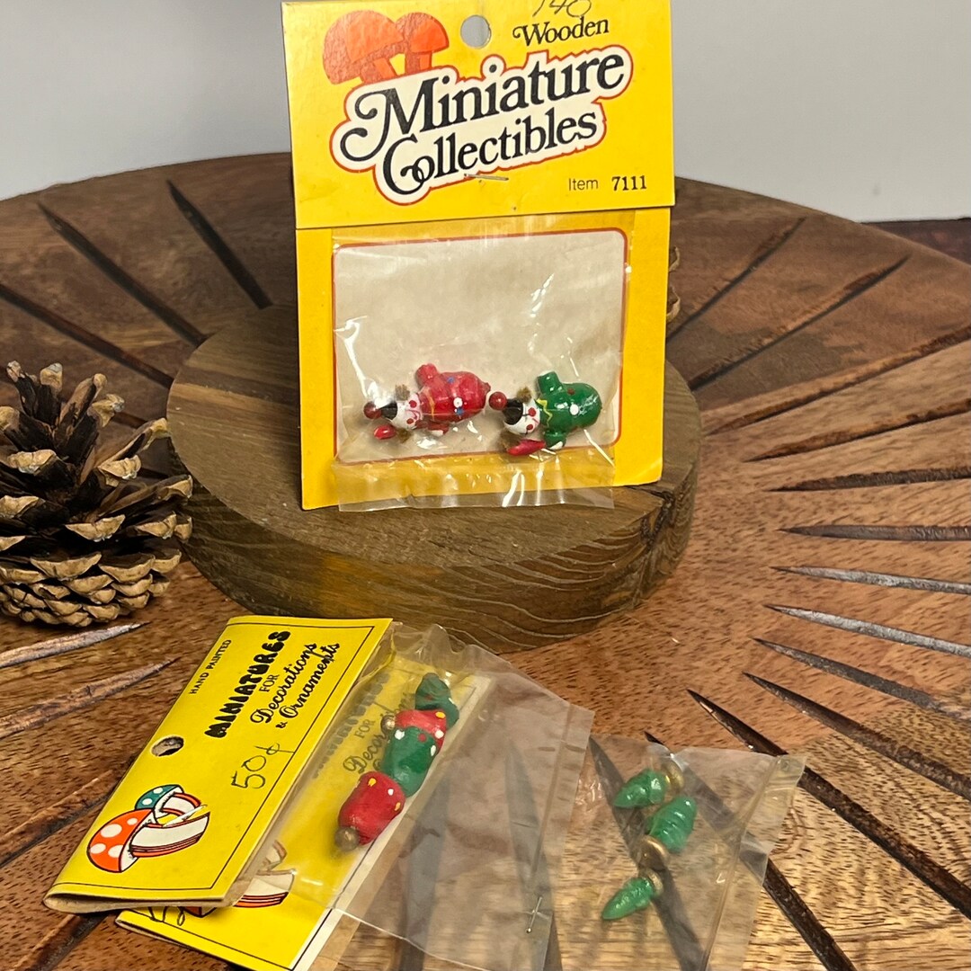 Vintage Miniature Collectibles Wooden Ornaments, Miniature Trees, Bells ...