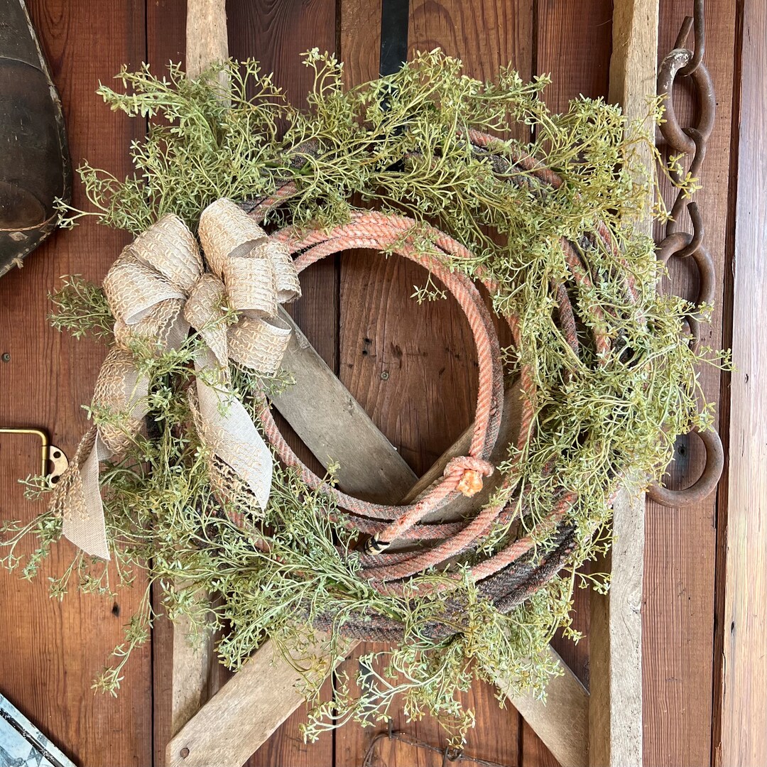 Lariat Rope Wreath, Spring Garland, Garland Wrapped Wreath, Spring ...