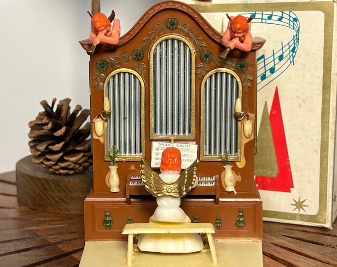 Vintage Christmas Music Box, Angel Playing Organ, Silent Night, Cherubs ...