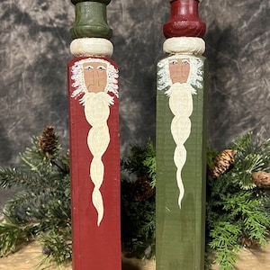 Primitive Spindle Santa Christmas Decor, Set of 2 Wooden Spindle Hand ...