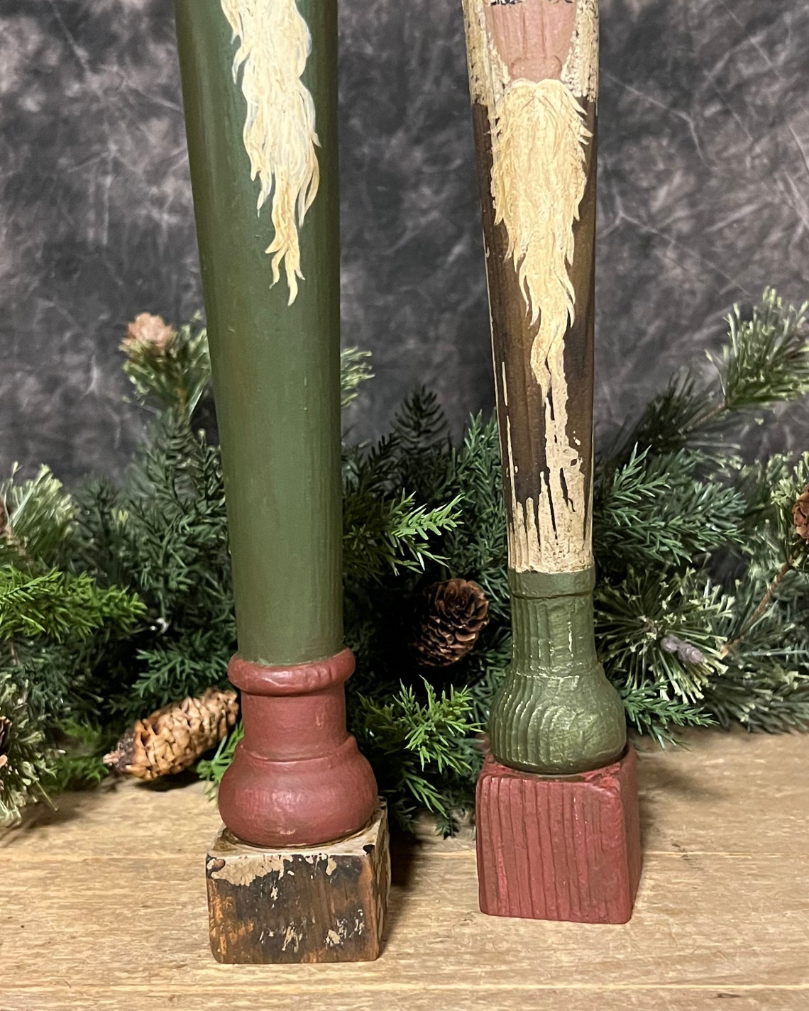 Primitive Spindle Santa Christmas Decor, Set of 2 Wooden Spindle Hand ...