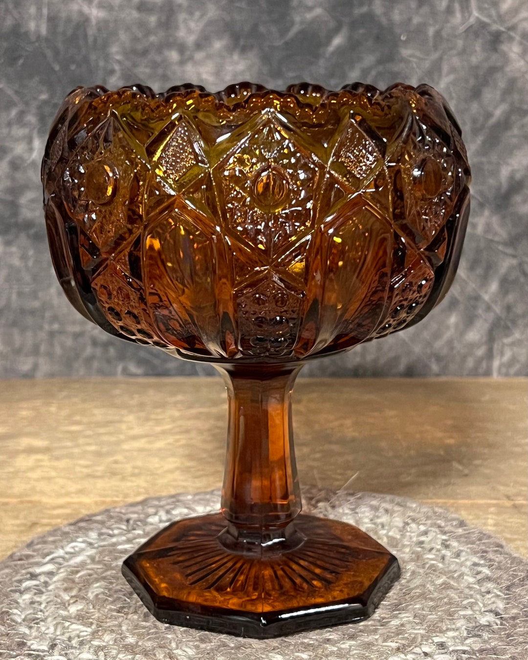 Vintage LE Smith Amber Footed Compote, LE Smith Quintec Heritage ...