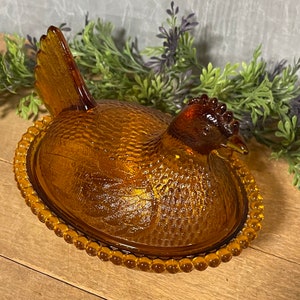 Vintage Indiana Glass Amber Hen on Nest, Glass Amber Nesting Hen - Etsy