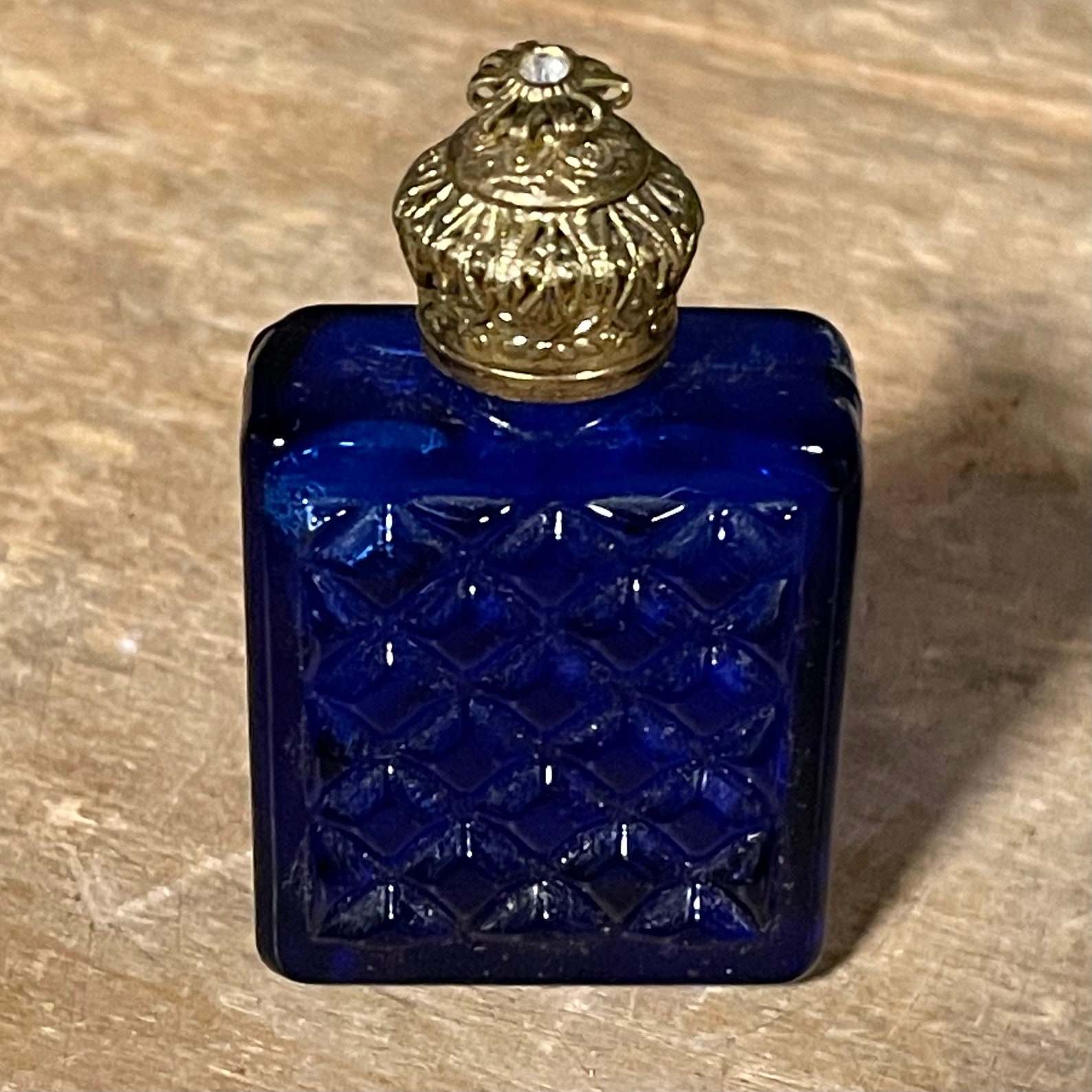 Vintage Miniature Cobalt Blue Perfume Bottle With Metal Lid - Etsy