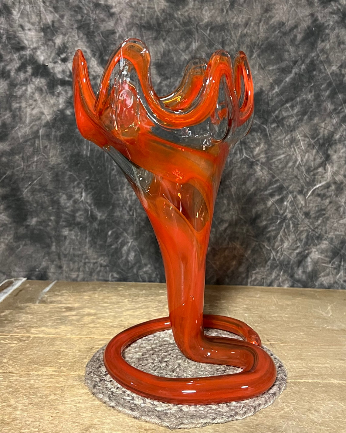 Vintage Handblown Glass Art Vase Orange Swirl Vase With Coil - Etsy