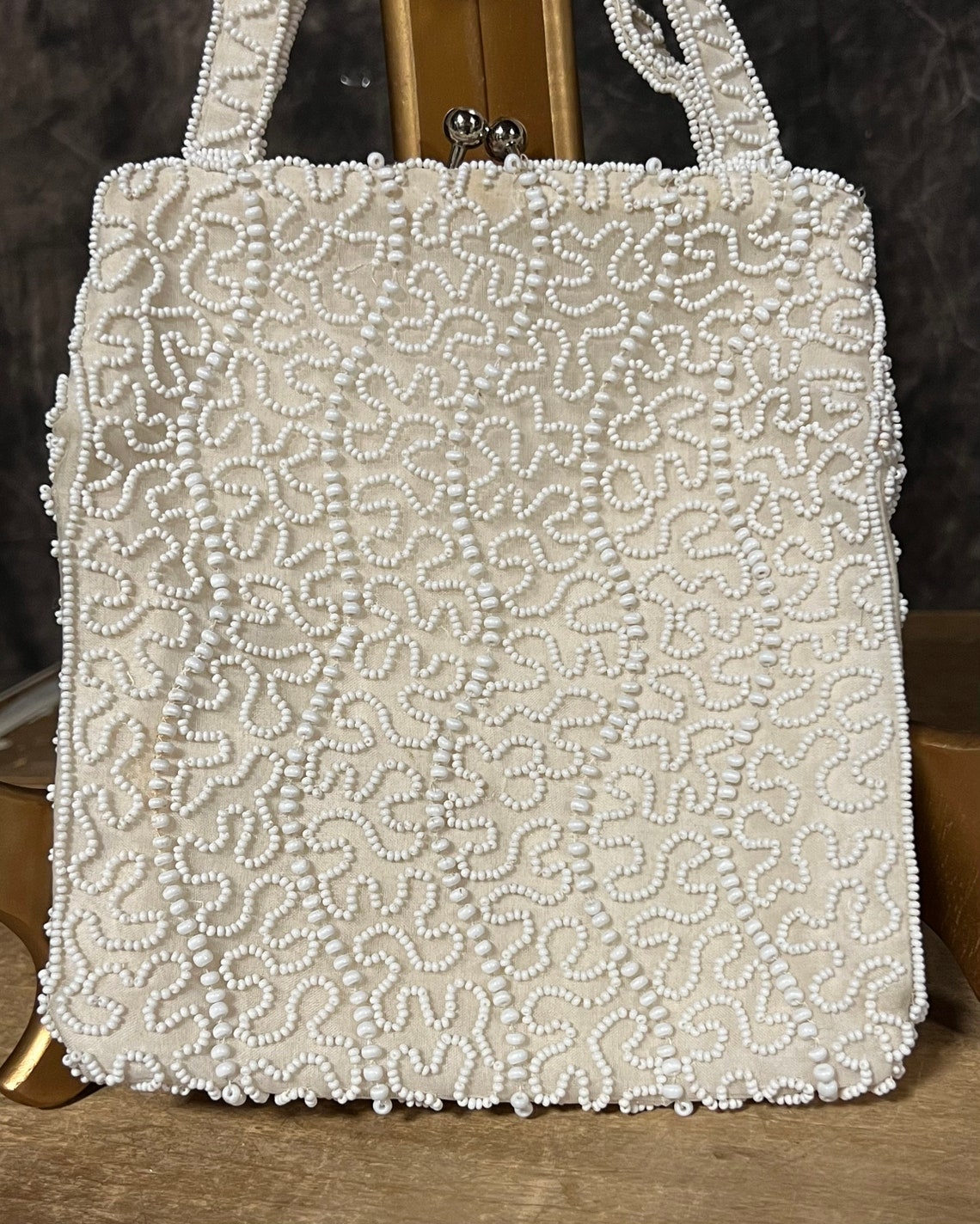 Vintage Belgium Beaded Walborg Evening Bag, White Beaded Evening Bag ...