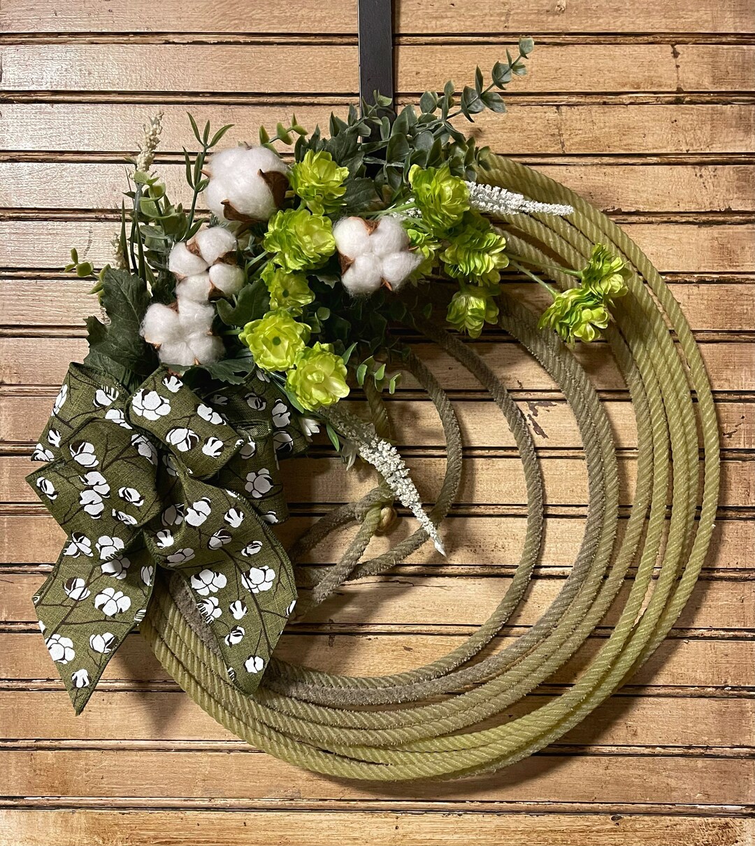 Lariat Rope Wreath, Spring Wreath, Summer Floral Wreath, Cotton Stem ...
