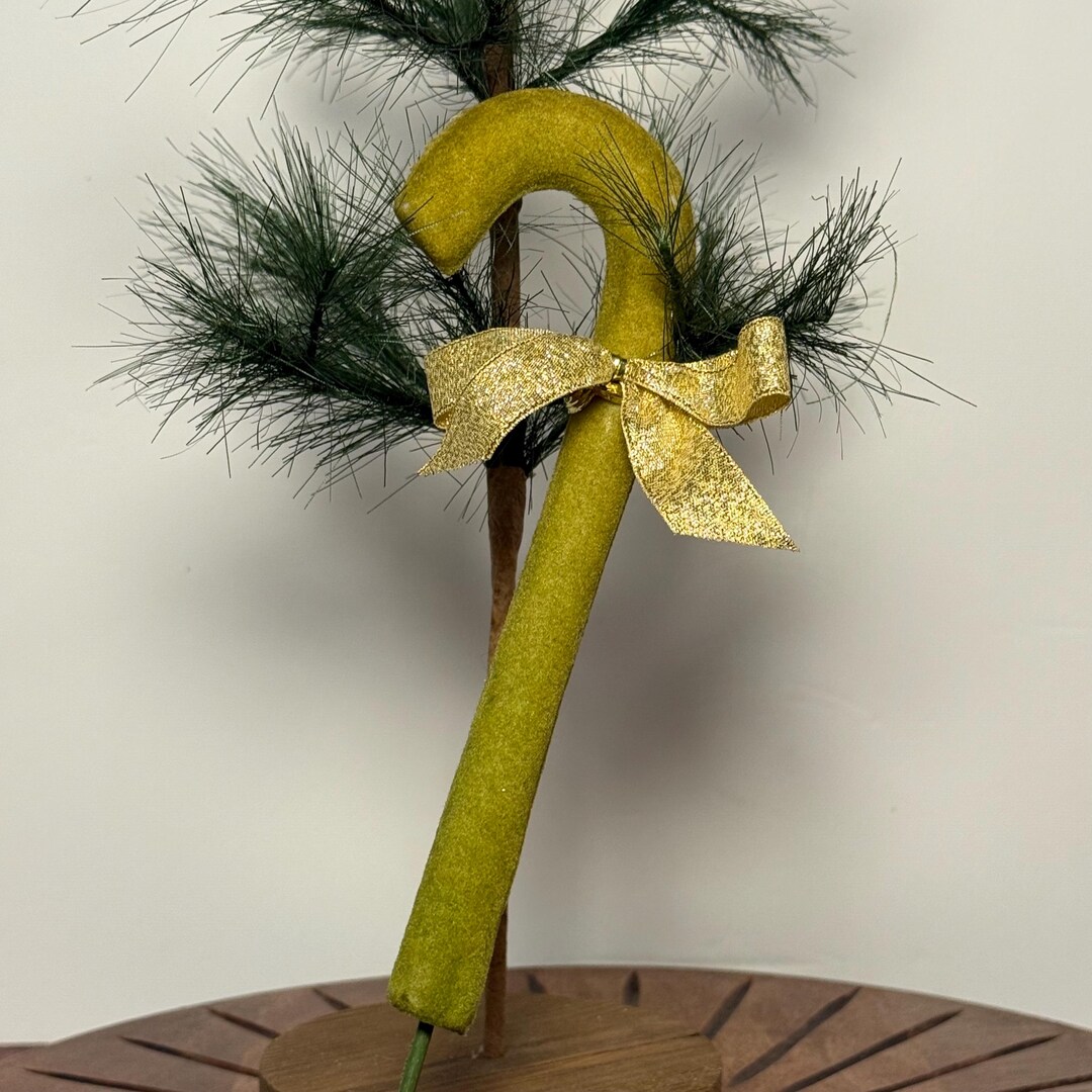 Vintage Flocked Green Candy Cane Pick, Vintage Christmas Decor - Etsy