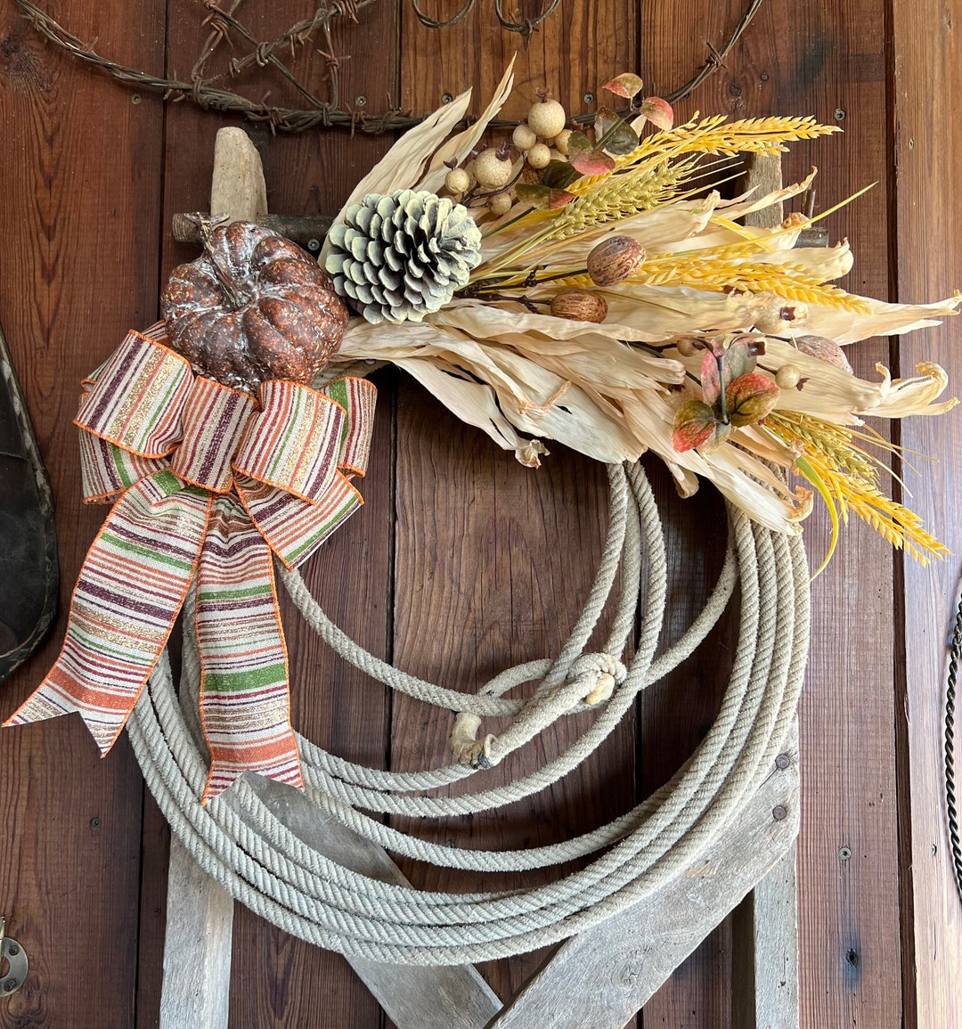Pumpkin Lariat Rope Wreath, Fall Decor, Fall Wreath - Etsy