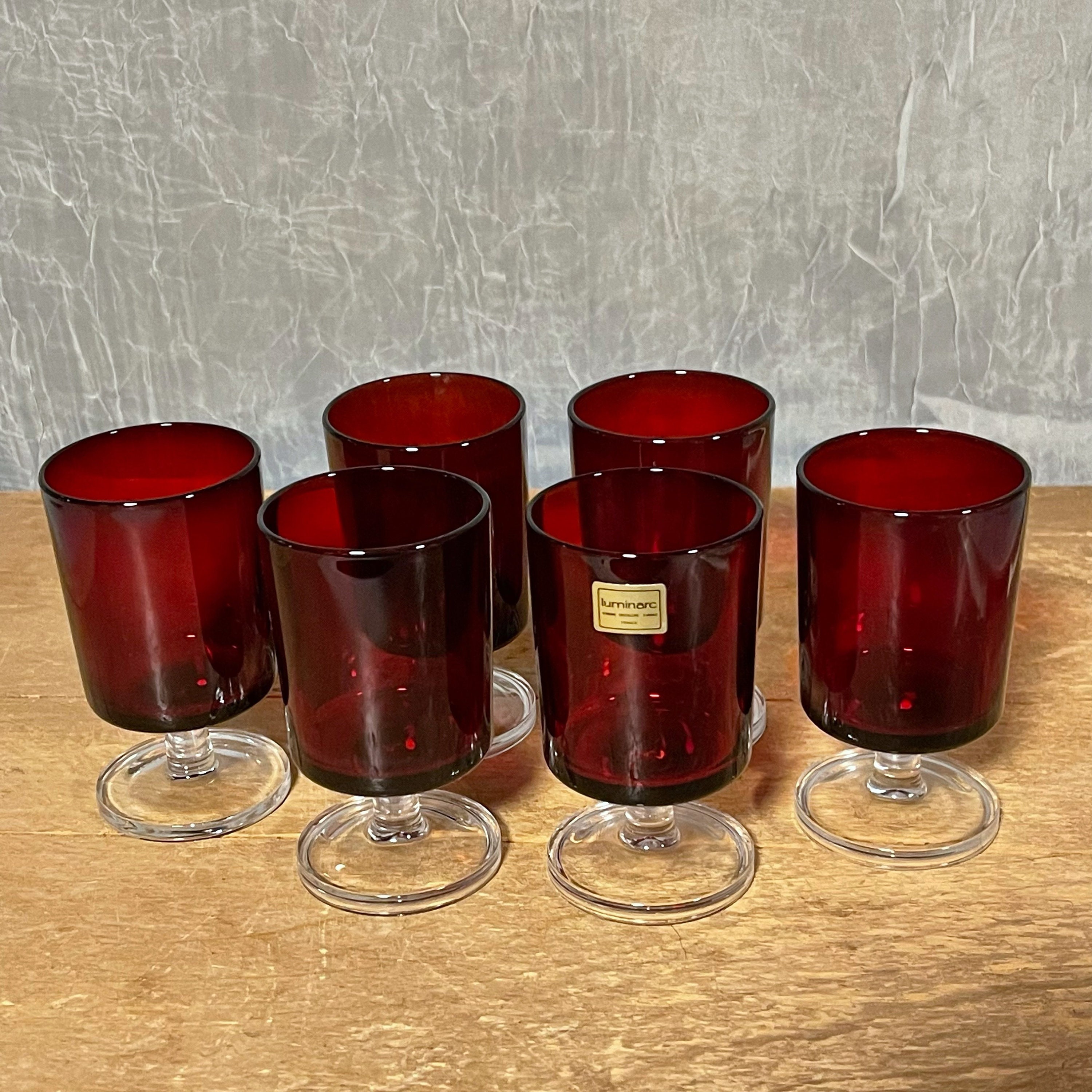 Vintage Luminarc Ruby Red Footed Glasses, France Verrerie D’arques, Set ...