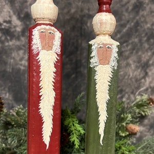 Primitive Spindle Santa Christmas Decor, Set of 2 Wooden Spindle Hand ...