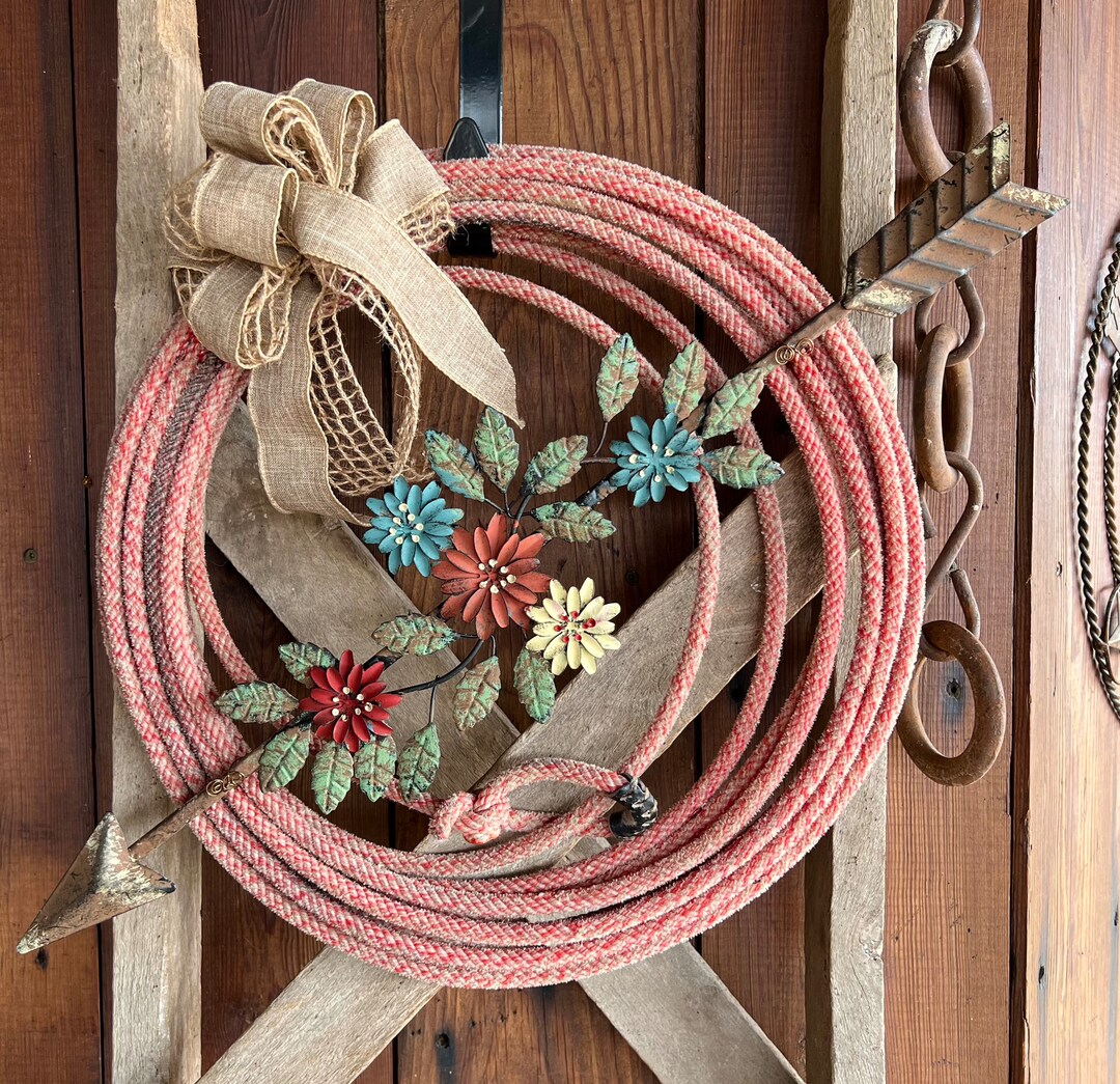 Lariat Rope Wreath, Metal Arrow and Flower Wreath, Summer Wreath ...