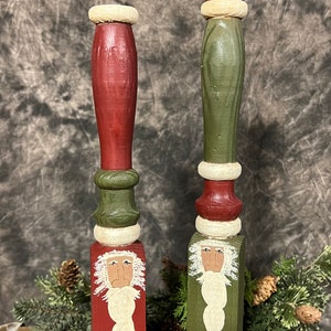 Primitive Spindle Santa Christmas Decor, Set of 2 Wooden Spindle Hand ...