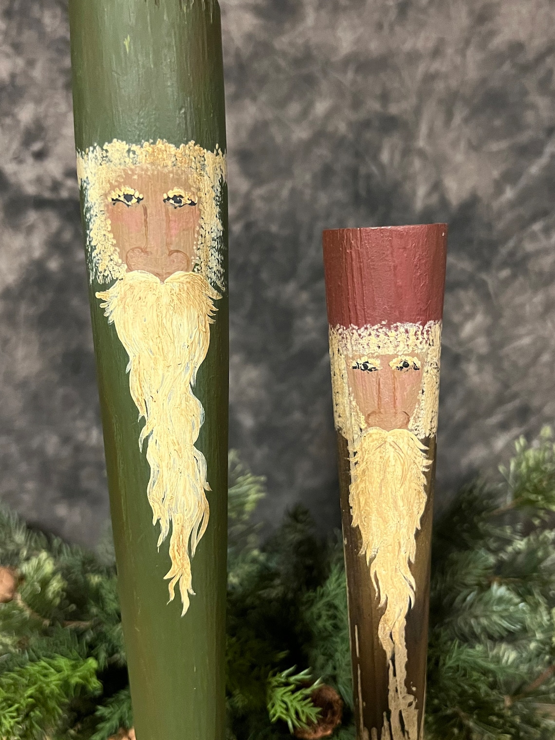 Primitive Spindle Santa Christmas Decor Set of 2 Wooden - Etsy