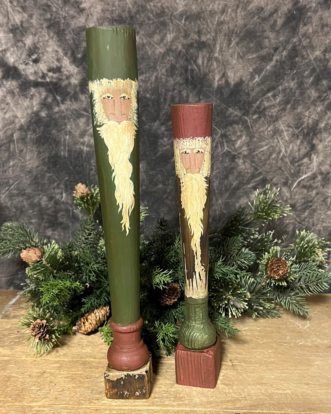 Primitive Spindle Santa Christmas Decor Set of 2 Wooden - Etsy