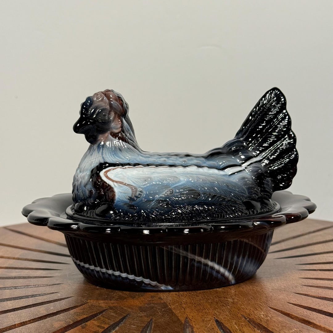 Rare Vintage MCM Mosser Purple Black Slag Hen on Nest, Mosser Purple ...
