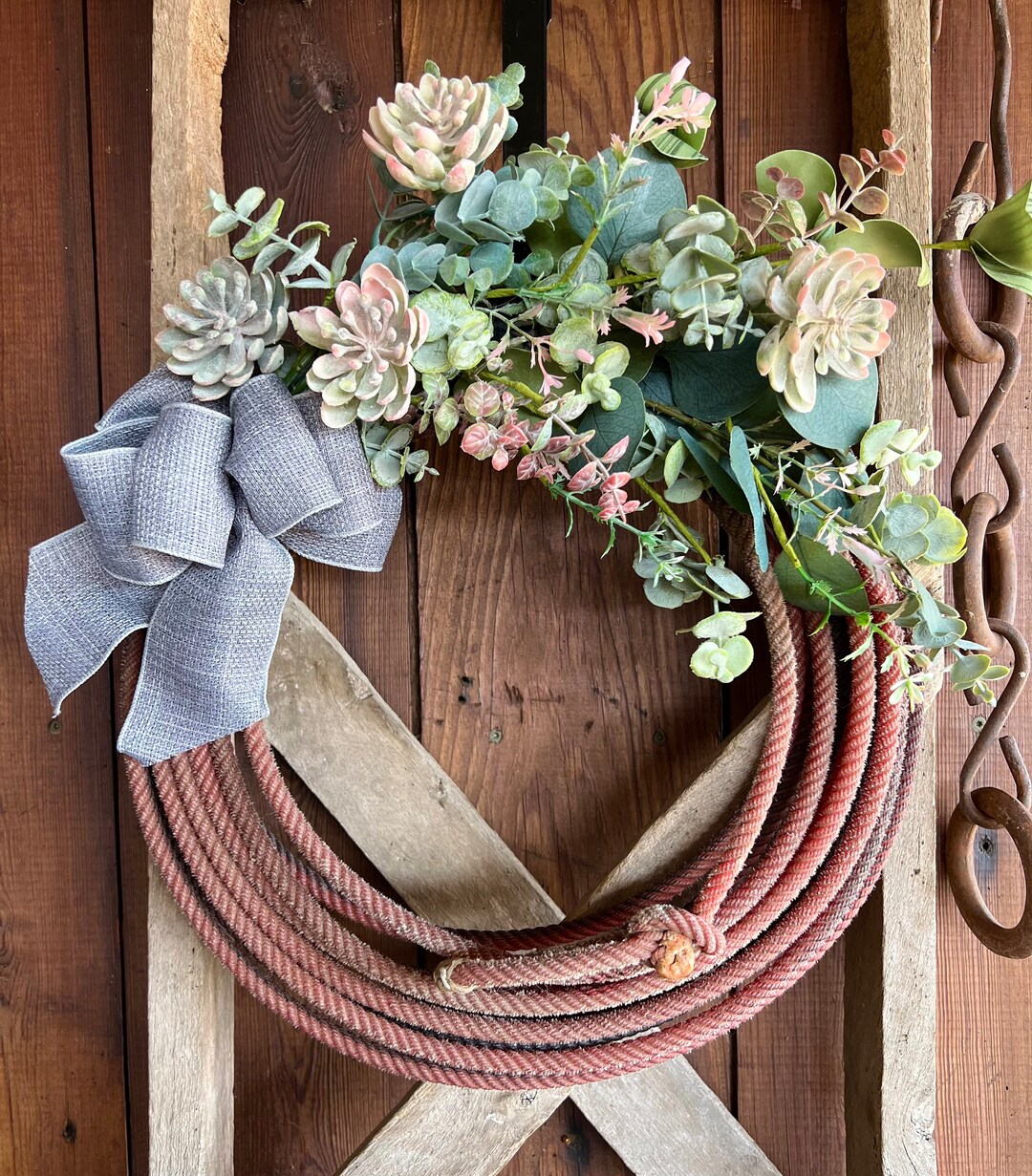Lariat Rope Wreath, Spring Wreath, Summer Floral Wreath, Succulent ...