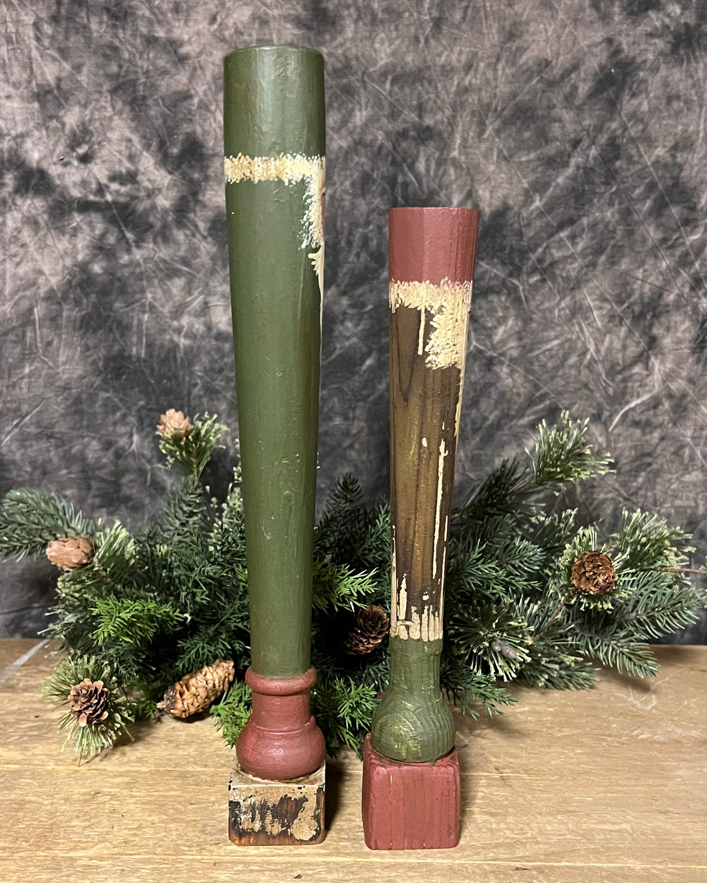 Primitive Spindle Santa Christmas Decor, Set of 2 Wooden Spindle Hand ...