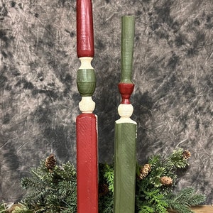 Primitive Spindle Santa Christmas Decor, Set of 2 Wooden Spindle Hand ...
