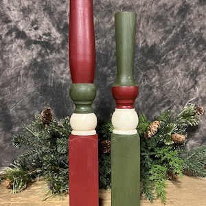 Primitive Spindle Santa Christmas Decor, Set of 2 Wooden Spindle Hand ...