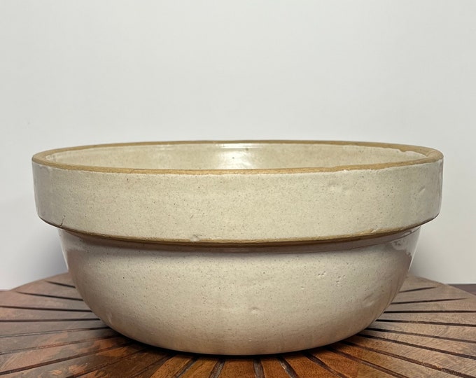 Vintage Salt Glaze Crock Bowl, Stoneware Large Mixing Bowl, Dough Bowl ...