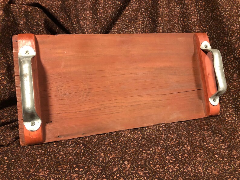 Wooden Tray Handmade Red Serving Tray With Vintage Handles - Etsy