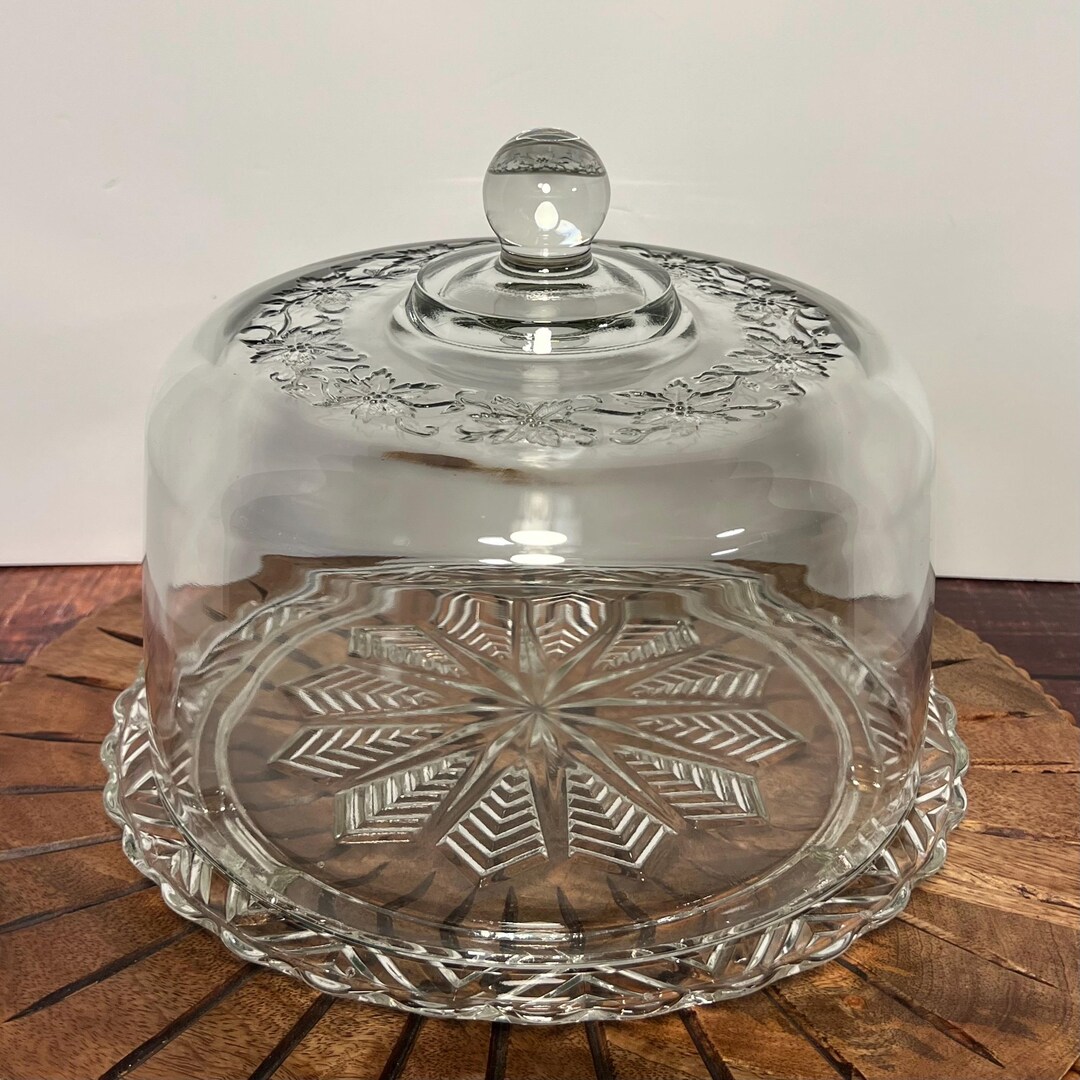 Vintage Glass Cake Plate With Glass Dome Lid Cover, Vintage Covered Cake Stand, Footed Cake ...